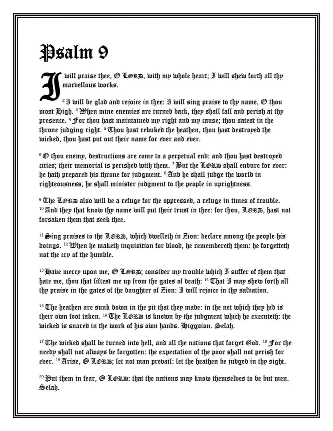 Printable Wall Art/ Psalm 9, King James Version /beautiful Old English ...