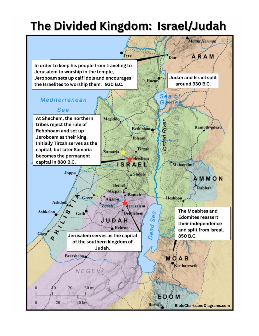 Old Testament Map – Divided Kingdom of Israel and Judah • Bible Study ...
