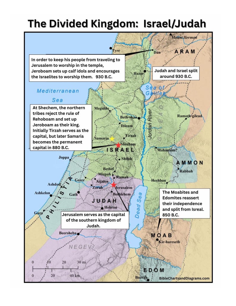 Printable Bible Study Map / “the Divided Kingdom: Israel/judah” / Digital Download - Etsy