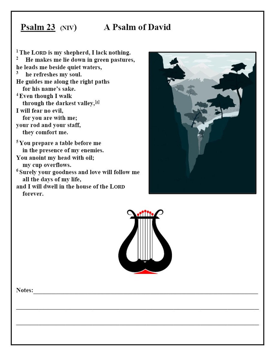 Psalm 23 / Printable Bible Study Aid, Illustrated / Digital Download - Etsy