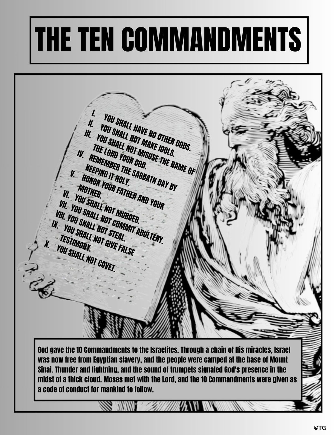 Printable Bible Study Aid With Illustration / “the Ten Commandments ...