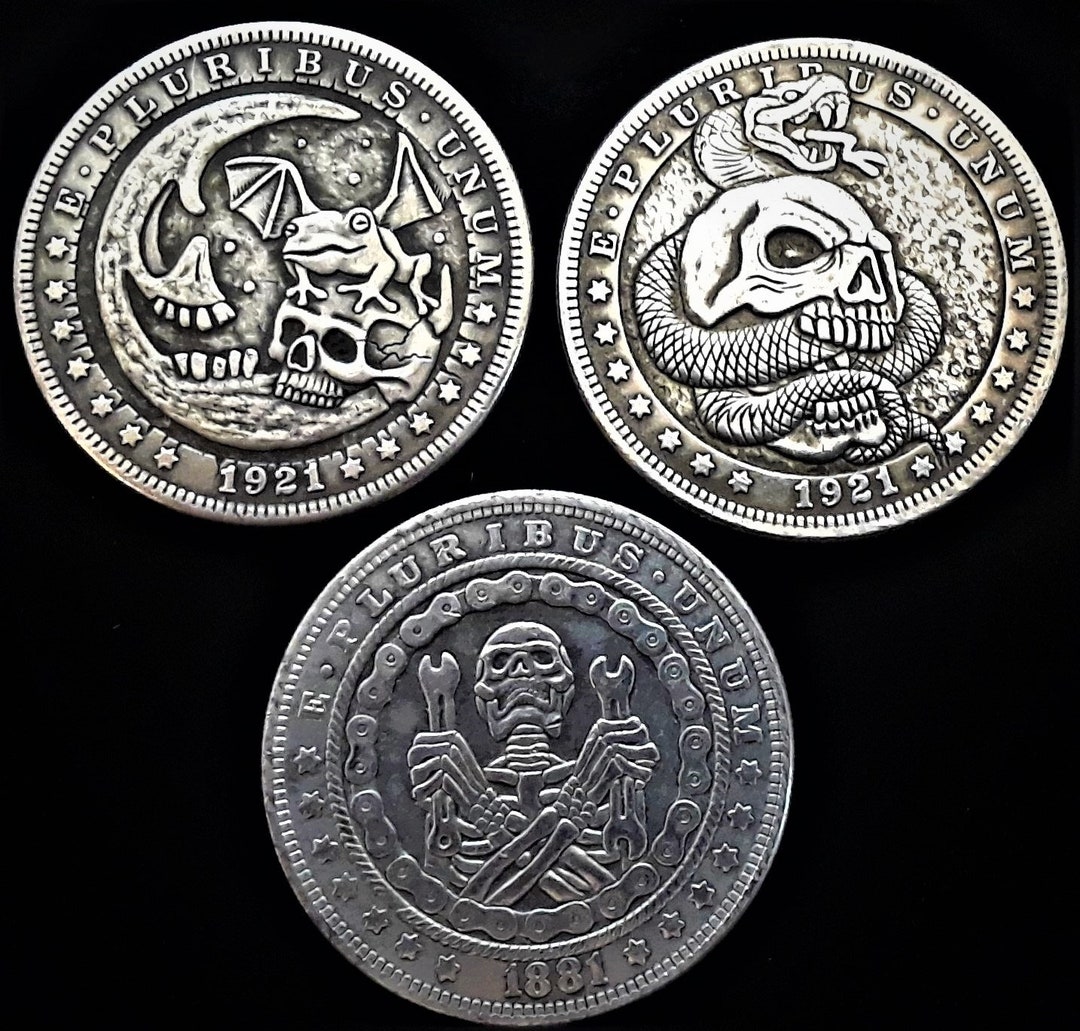 HOBO Coins lot of 3 Hobo Dollars/ Challenge Coins/ Fantasy Art Skulls ...