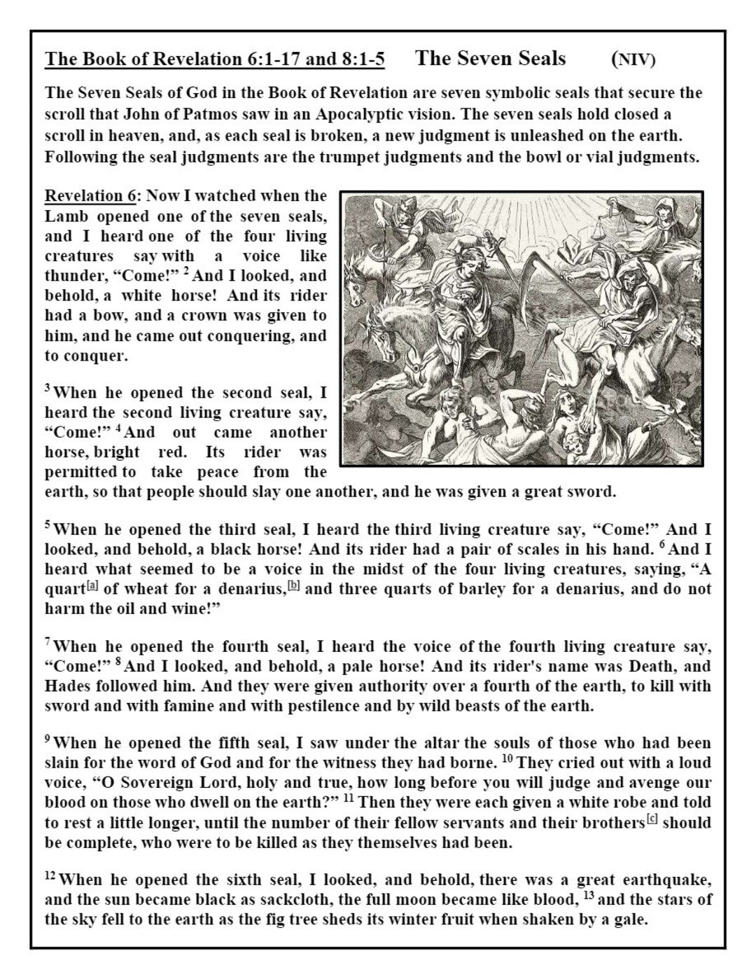 Printable Bible Study Aid, Illustrated: the Book of Revelation 6,8 ...