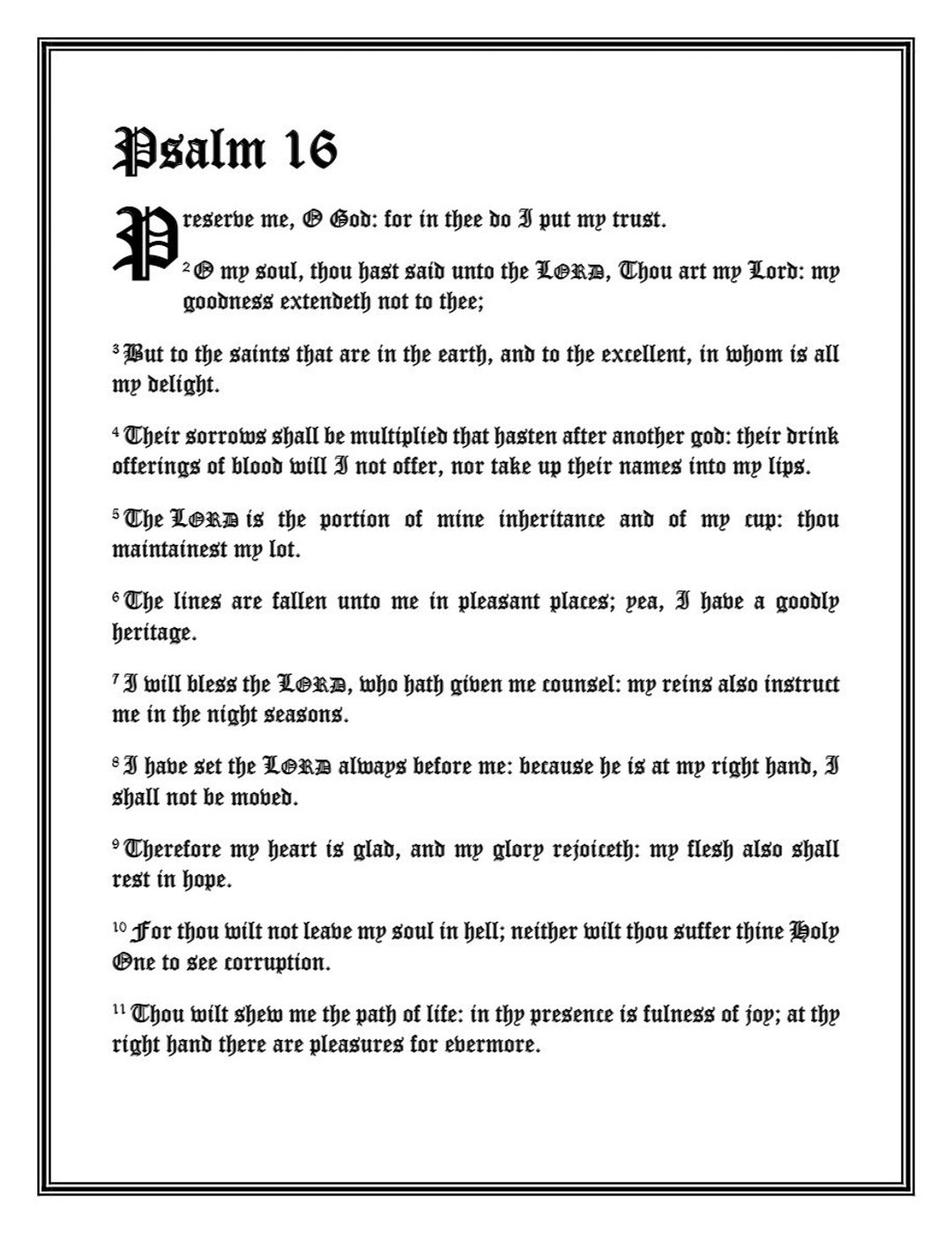 Printable Wall Art/ Psalm 16, King James Version /beautiful Old English ...