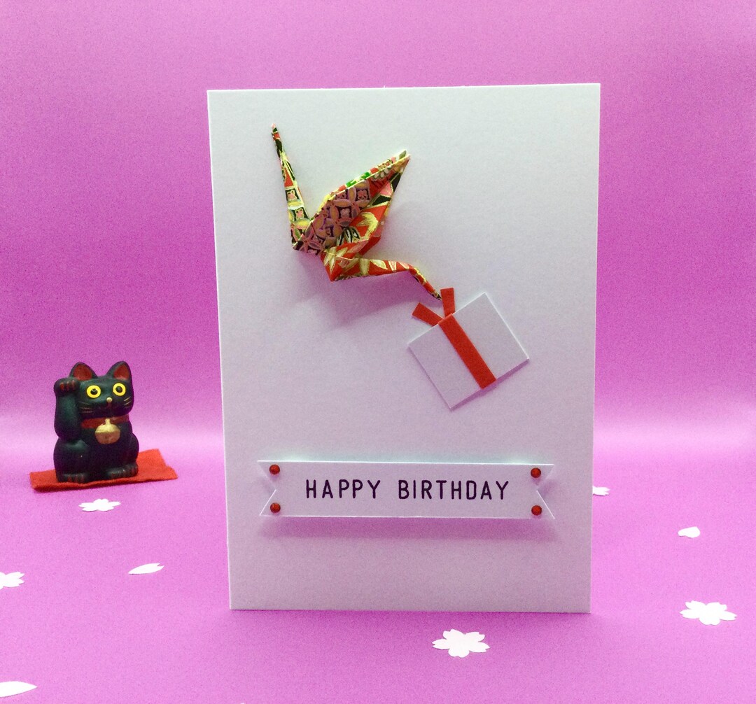 Origami Crane Card, Birthday Card, Origami Card, Crane Card, Japnese ...