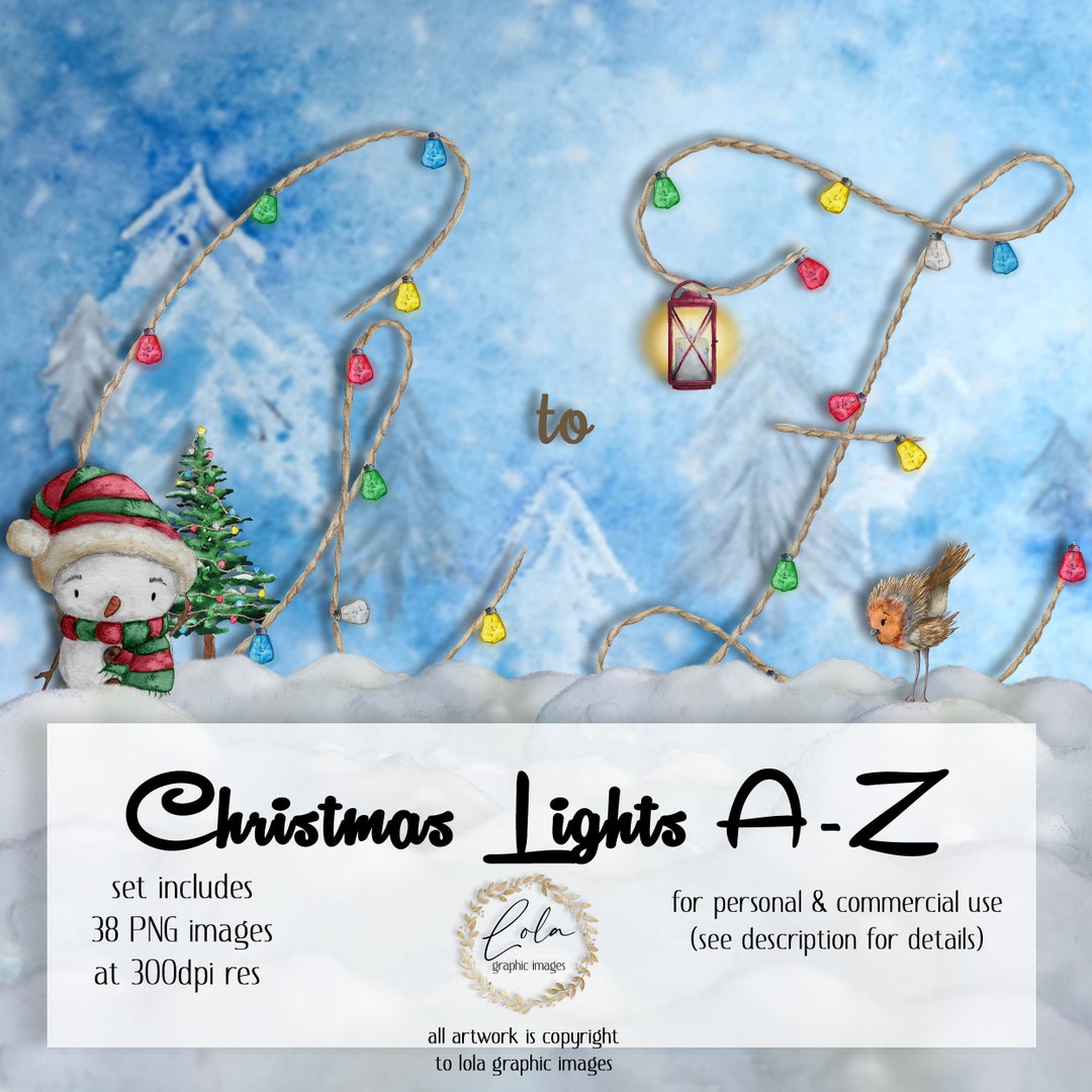 Watercolor Christmas Lights Alphabet Clipart Xmas Letters Clip Art ...
