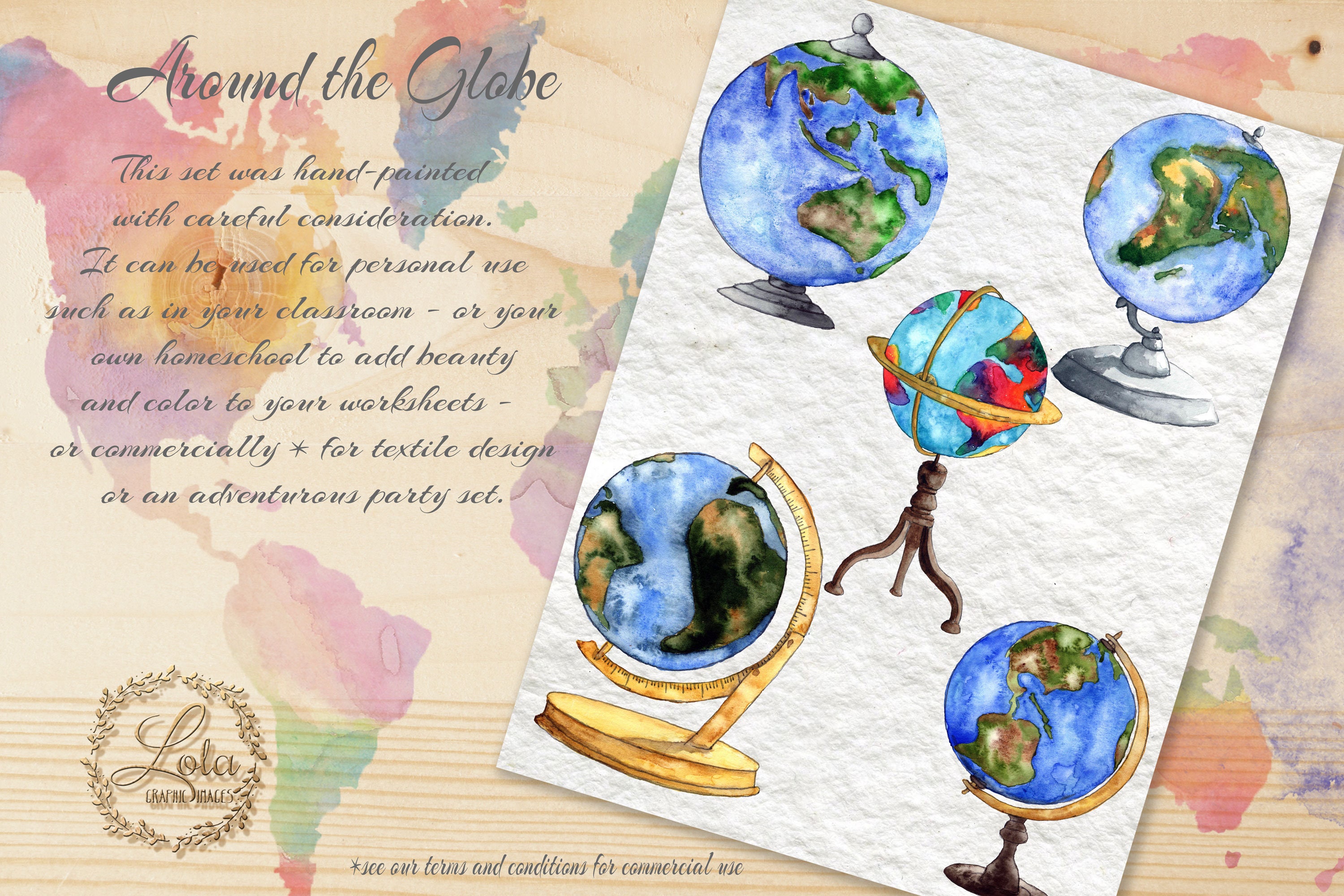 Watercolor World Globe Clipart Wanderlust Explore Travel Paper | Etsy