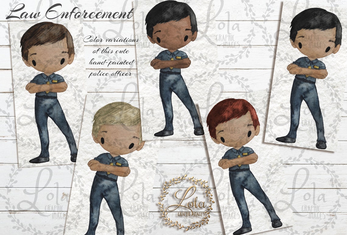 Watercolor Police Clipart Cute Hero Printable Law Enforcement | Etsy