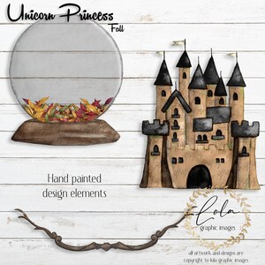 Watercolor Unicorn Clipart Fall Princess Castle Bear Porcupine Squirrel ...