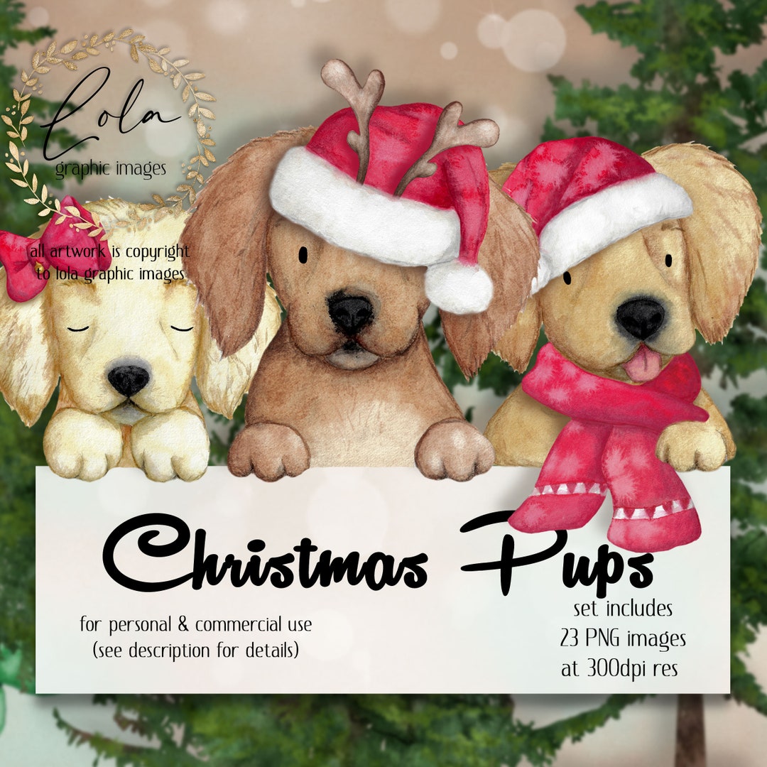 Cute Christmas Puppy Clipart Puppies Dogs Graphics Clip Art Watercolor ...