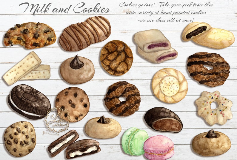 Milk and Cookies Clipart Watercolor Drinks Treats Sweet - Etsy