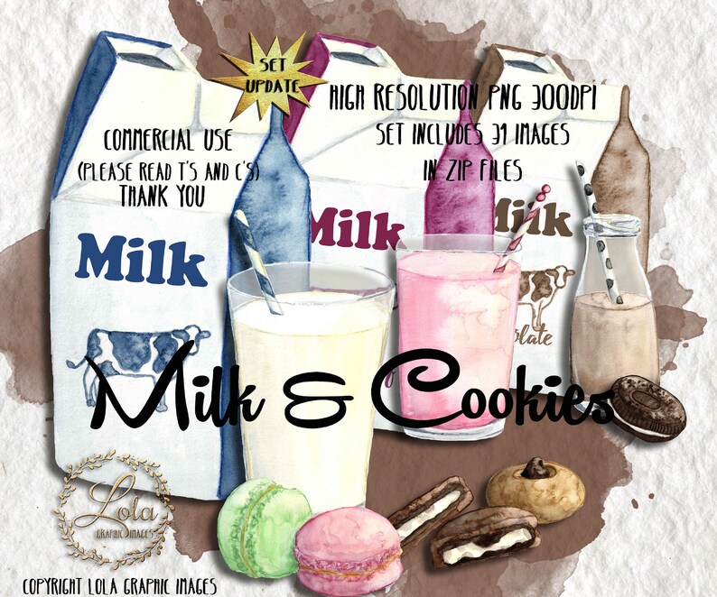 Milk and Cookies Clipart Watercolor Drinks Treats Sweet - Etsy