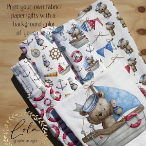 Watercolor Nautical Sailor Seamless Pattern | Teddy Bear Fabric | Baby ...