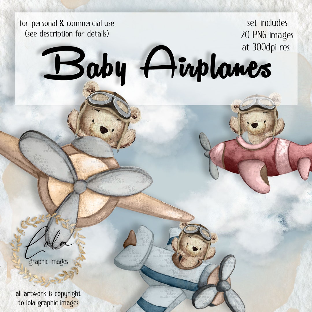 Watercolor Baby Airplane Clipart | Aeroplane PNG | Teddy Bear | Pilot ...