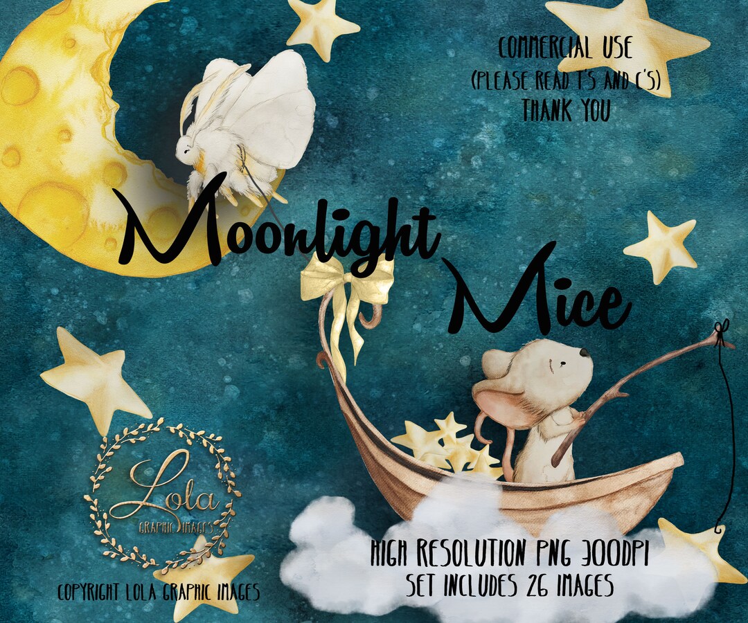 Cute Watercolor Mouse Clipart Night Time Galaxy Stars Moon - Etsy