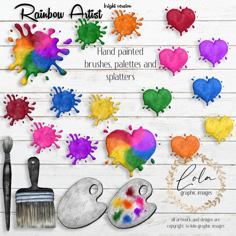 Watercolor Bright Paint Rainbow Clipart Images Artist - Etsy