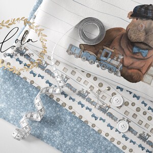 Watercolor Vintage Hippo Seamless Pattern Cute Baby Blue Graphics Hand ...