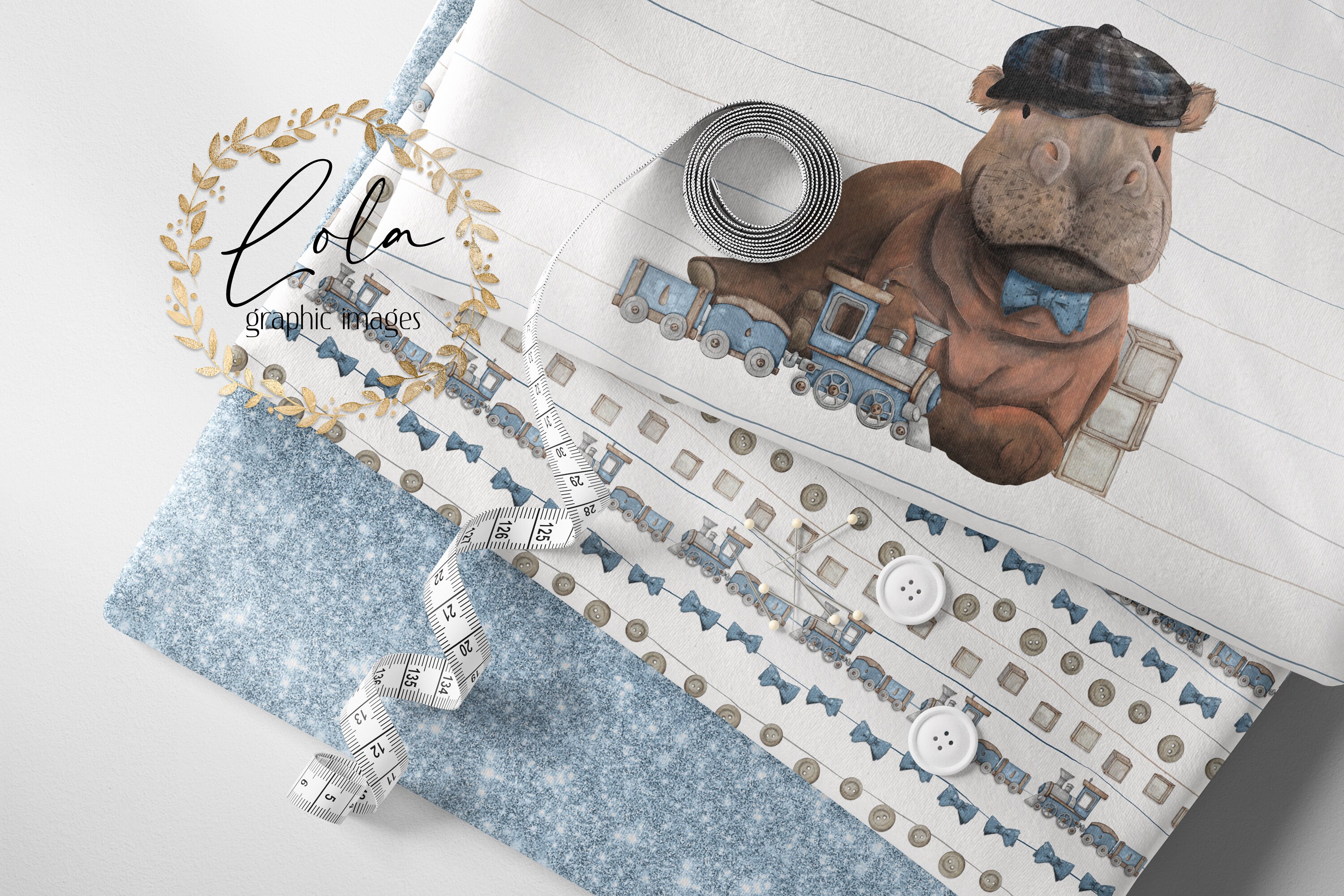 Watercolor Vintage Hippo Seamless Pattern Cute Baby Blue | Etsy