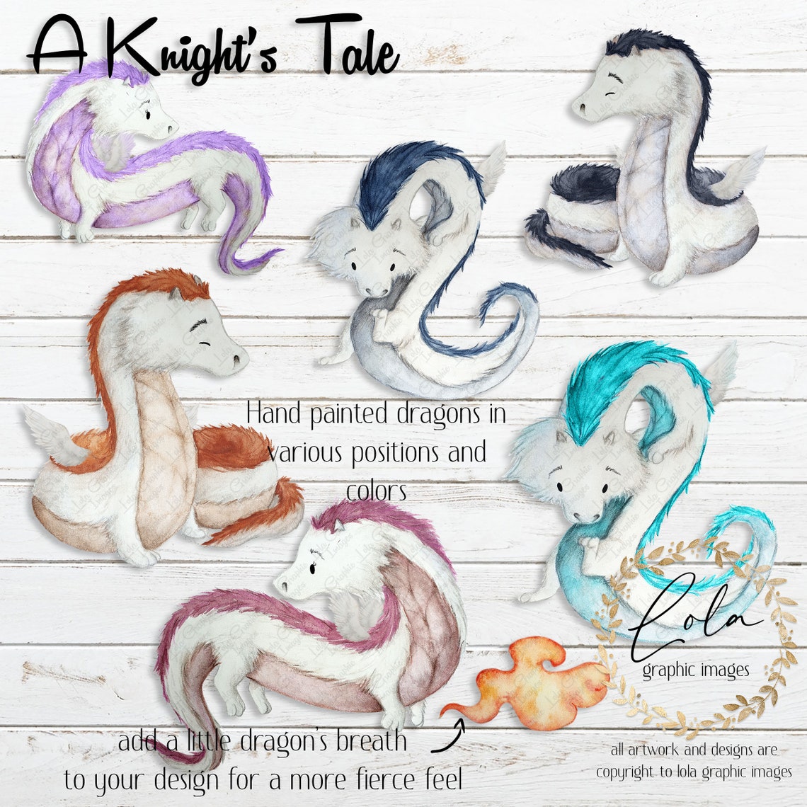 Watercolor Dragon Clipart Knight Princess Graphics Boy - Etsy