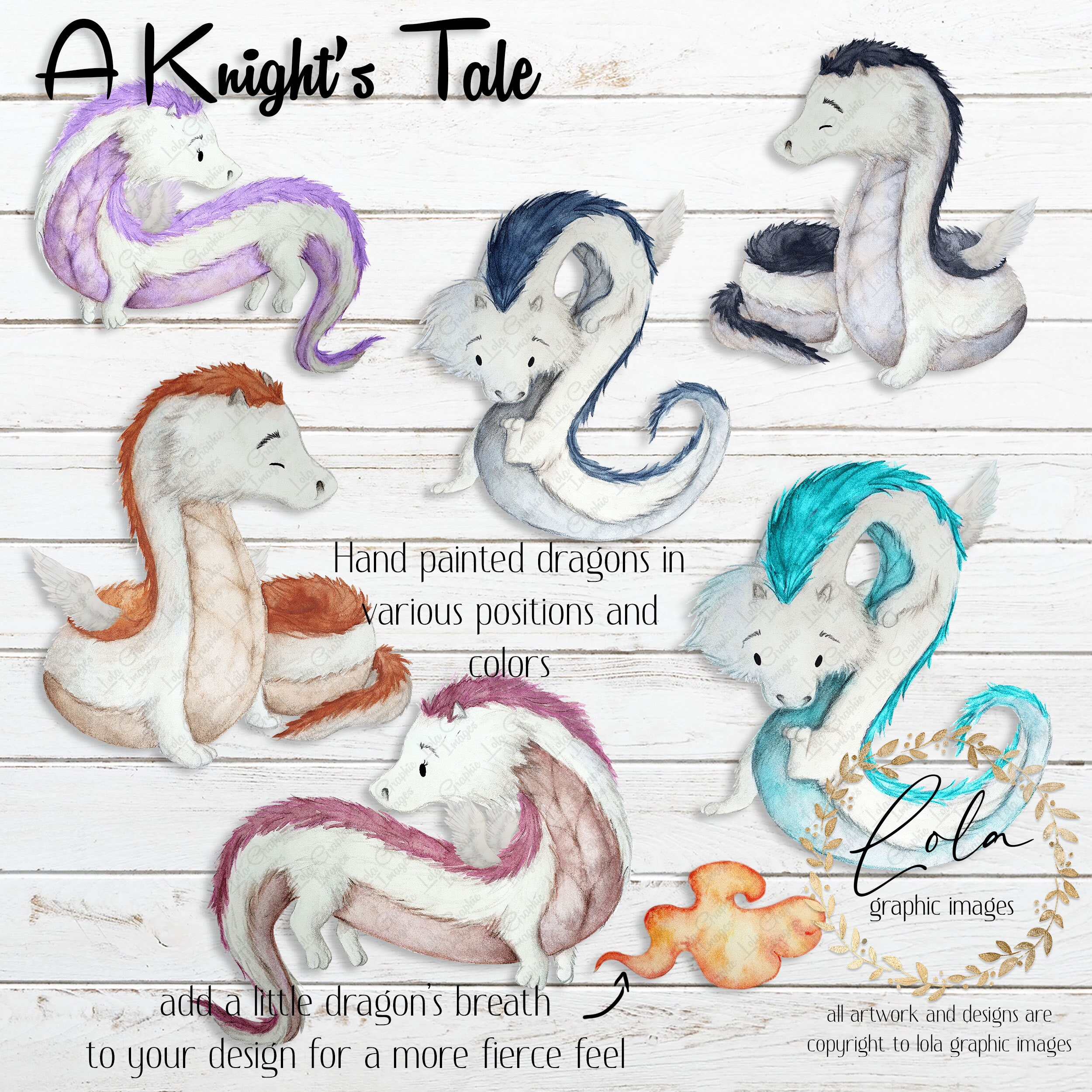 Watercolor Dragon Clipart Knight Princess Graphics Boy - Etsy