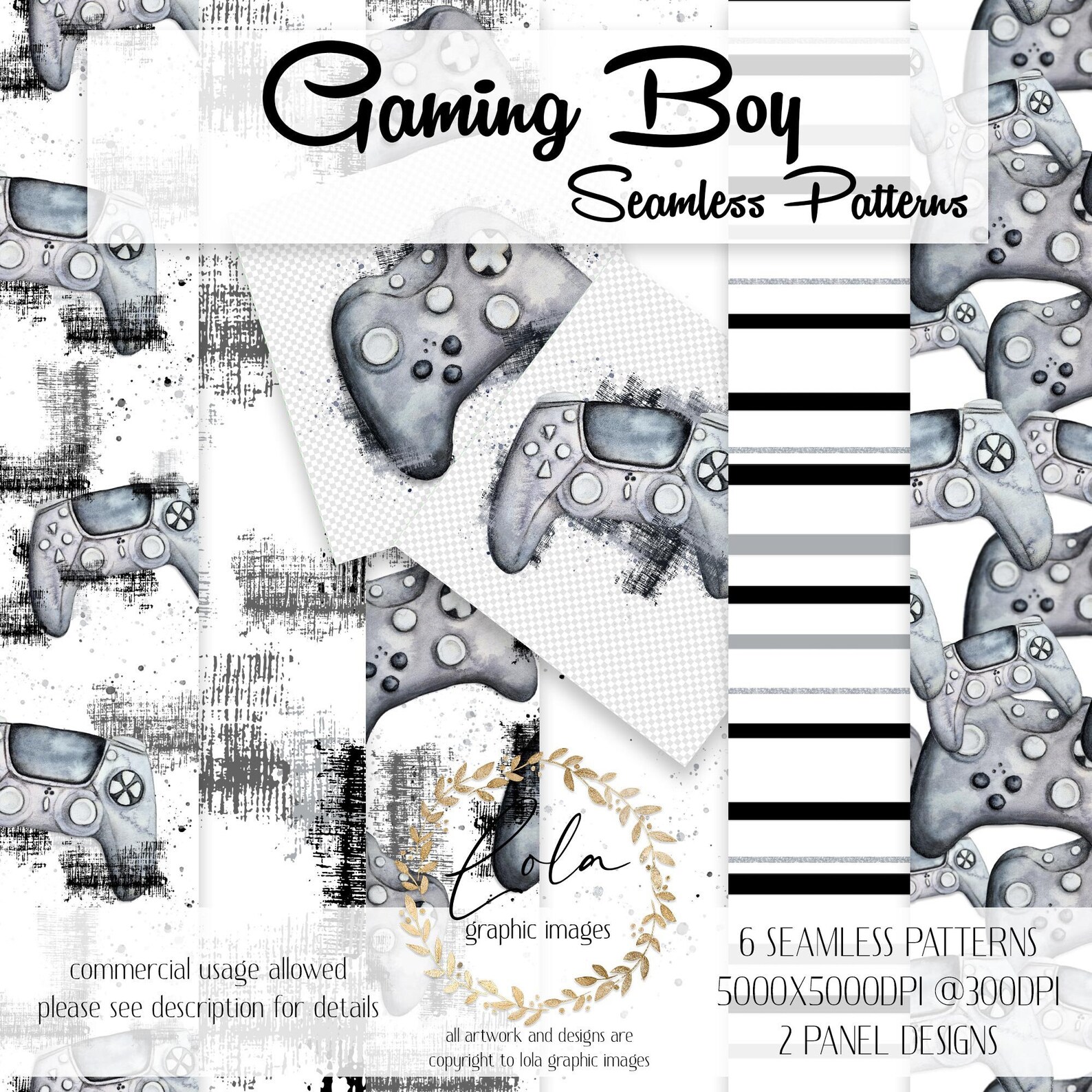 Watercolor Gamer Boy Seamless Pattern Gaming Controller | Etsy