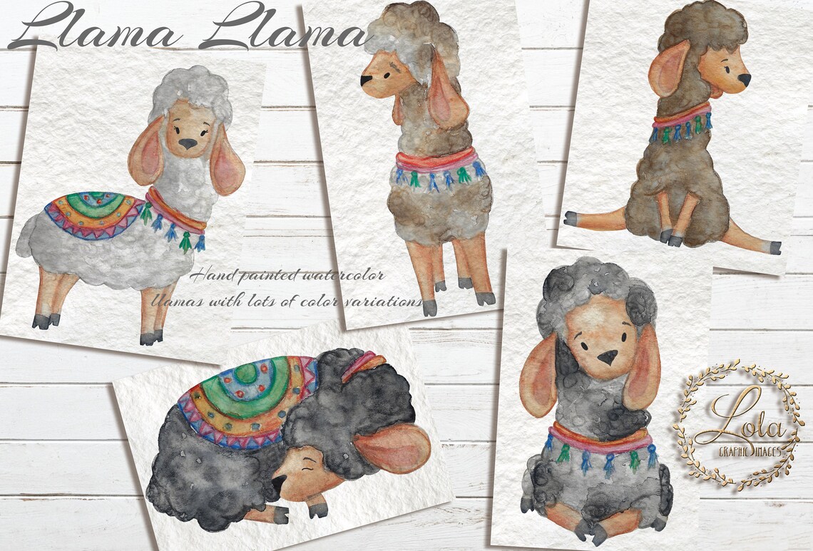 Watercolor Llama Clipart Cute Alpaca Graphics Cactus Art Baby | Etsy