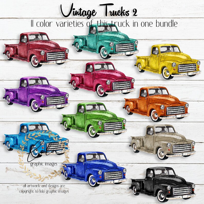 Watercolour Vintage Truck Clipart Farm Transportation - Etsy