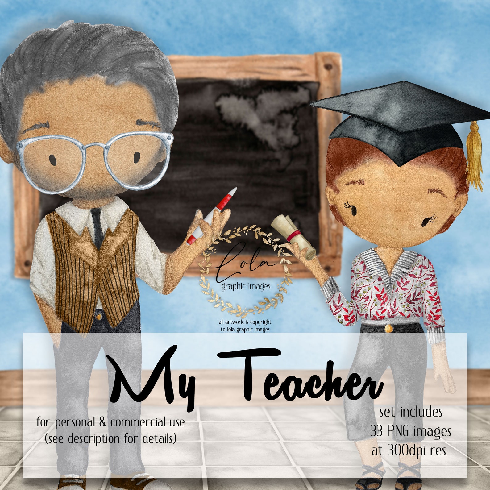 Cute Watercolor Teacher Clipart Back to School Graphics | Etsy