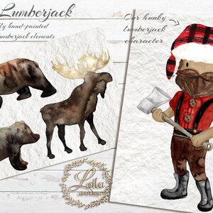 Watercolor Lumberjack Clipart Buffalo Plaid Camping Moose Lumberjack ...