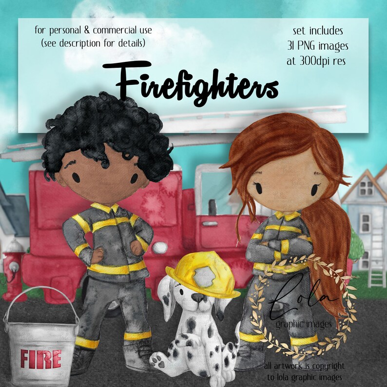 Watercolor Fire Fighter Clipart Cute Hero Printable - Etsy