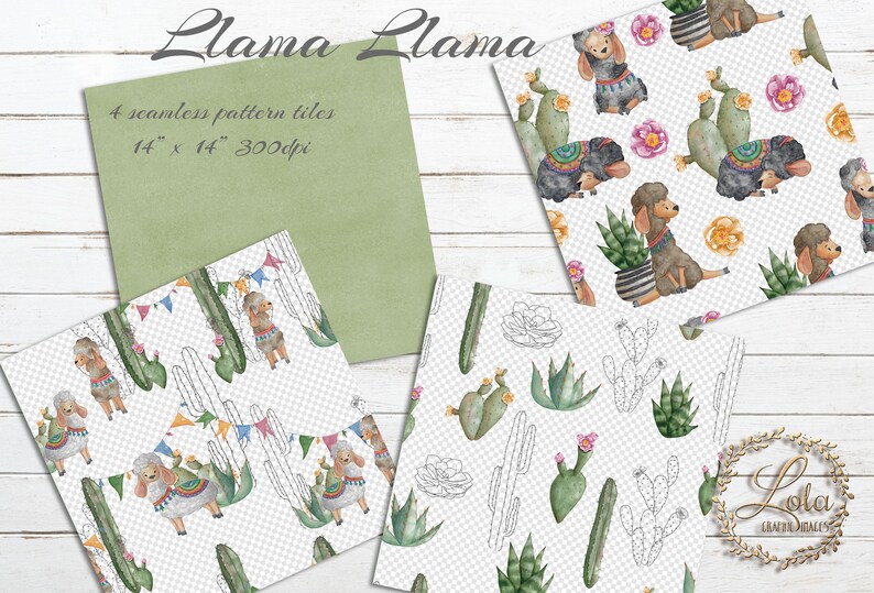 Watercolor Llama Clipart Cute Alpaca Graphics Cactus Art Baby | Etsy