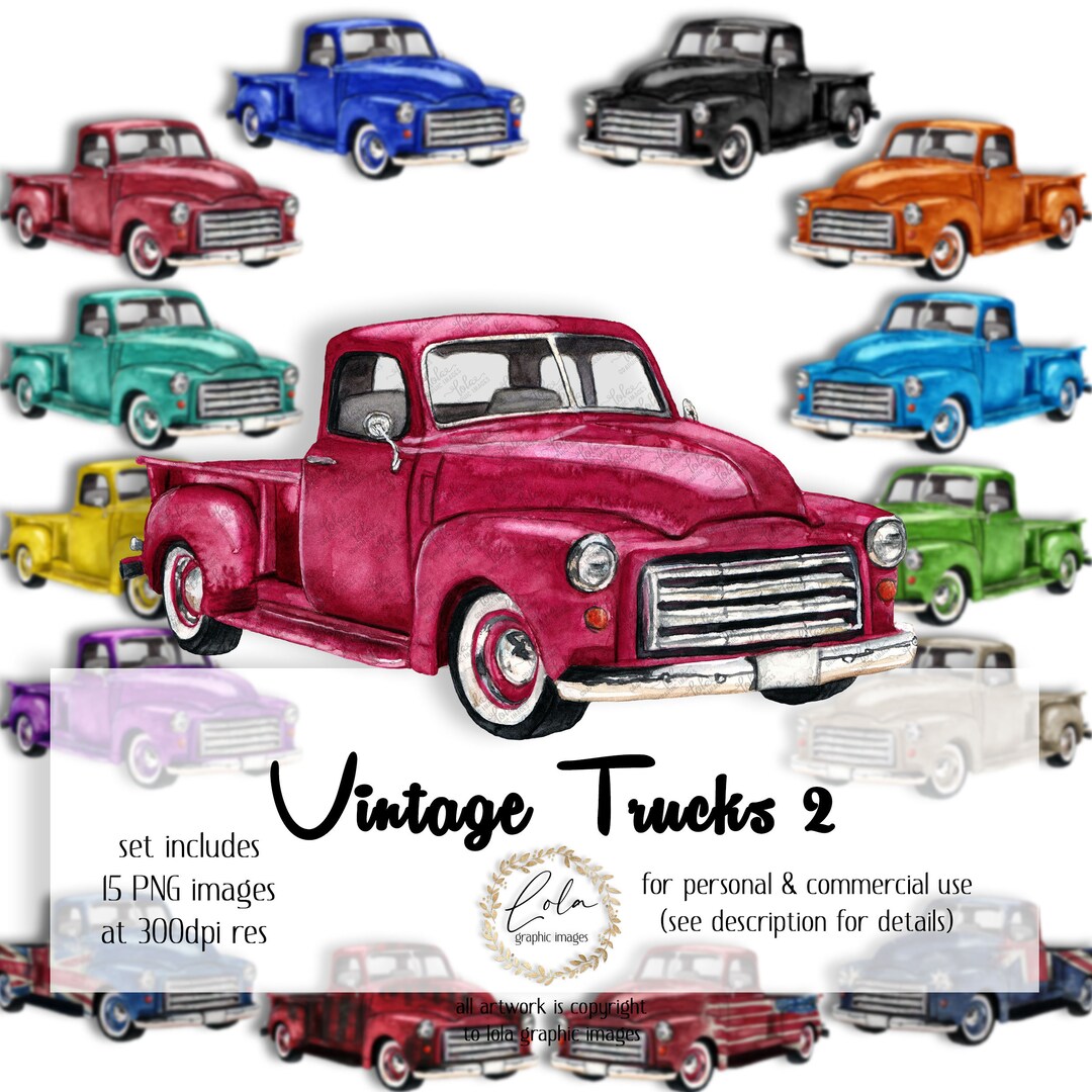 Watercolour Vintage Truck Clipart Farm Transportation Utility Vehicle ...