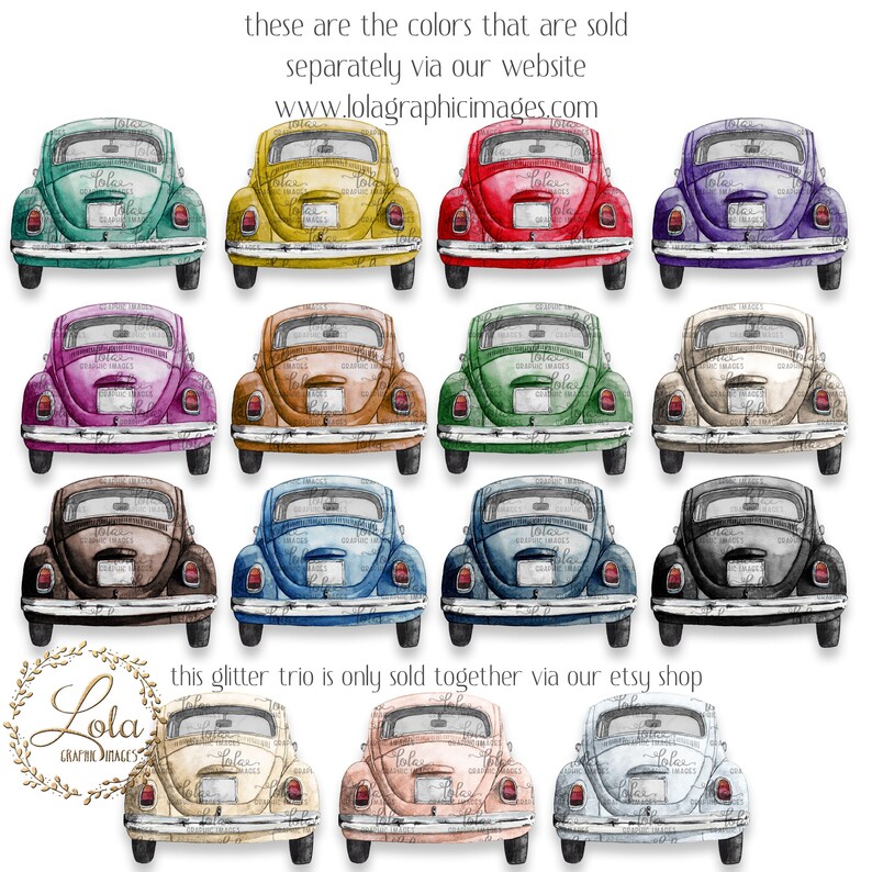 Glitter Trio Vintage Bug Clipart Vehicle Beetle Graphics Car - Etsy