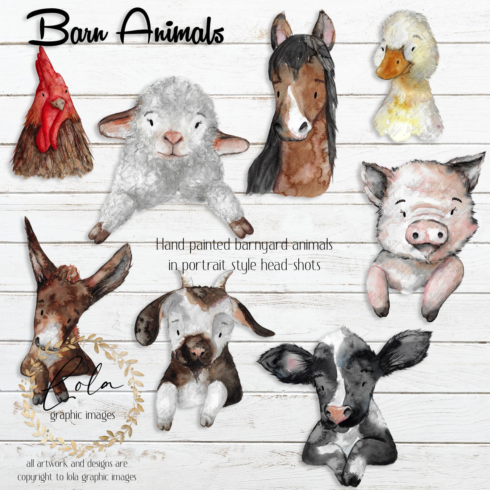Cute Farm Animal Clipart Red Barn Graphics Pig Sheep - Etsy