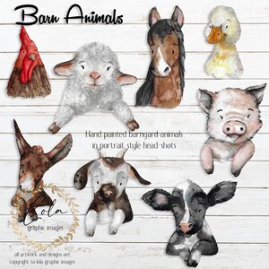 Cute Farm Animal Clipart Red Barn Graphics Pig Sheep Cow Rooster Horse ...