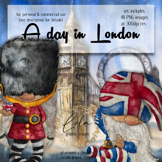 Watercolor London Gnome Clipart Lola Graphics Queen | Etsy