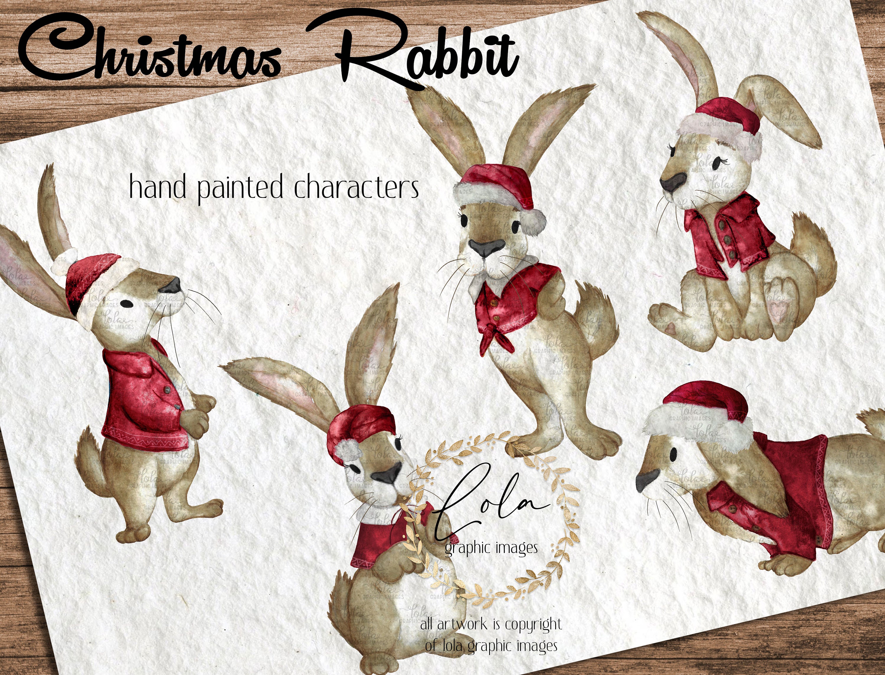 Watercolor Christmas Rabbit Clipart Bunny Images Wreath | Etsy