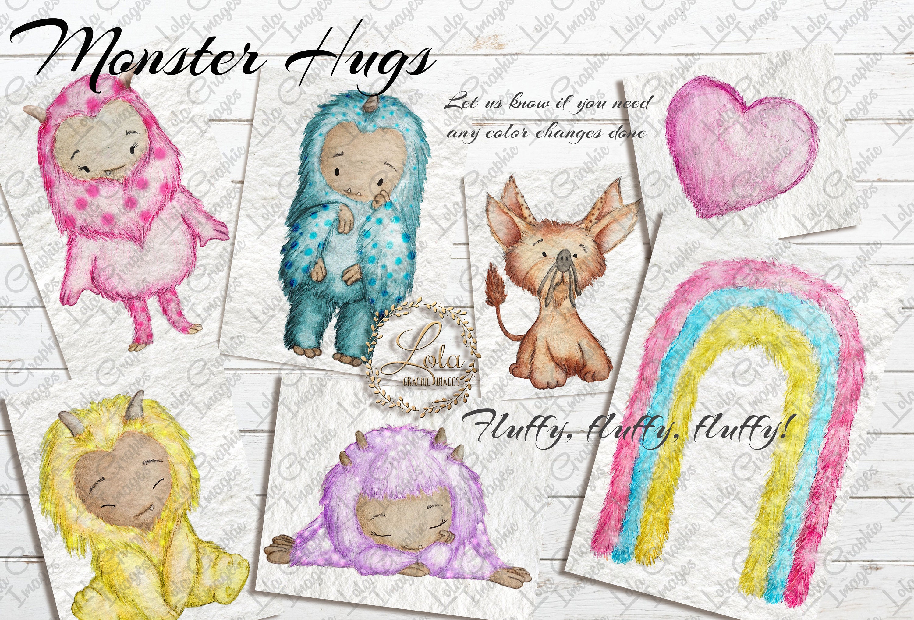 Cute Watercolor Monster Hug Clipart Monsters Graphics - Etsy