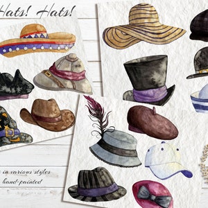 Pretty Watercolor Hats Clipart Hat Graphics Sailor Safari Hat Easter ...