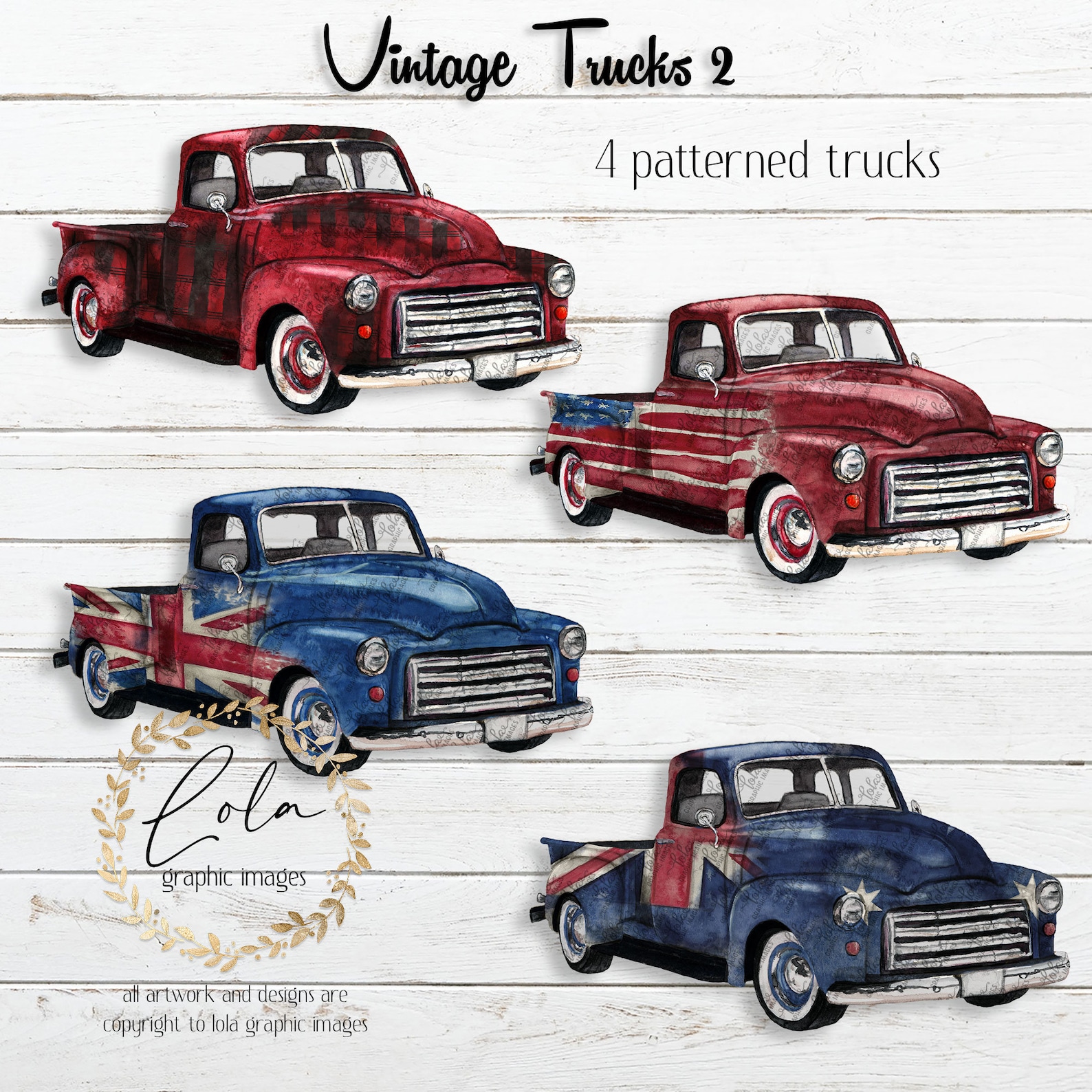 Watercolour Vintage Truck Clipart Farm Transportation - Etsy