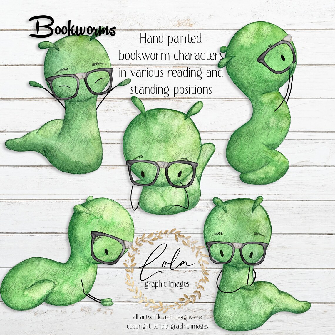 Watercolor Bookworm Clipart Back to School Images Teacher - Etsy