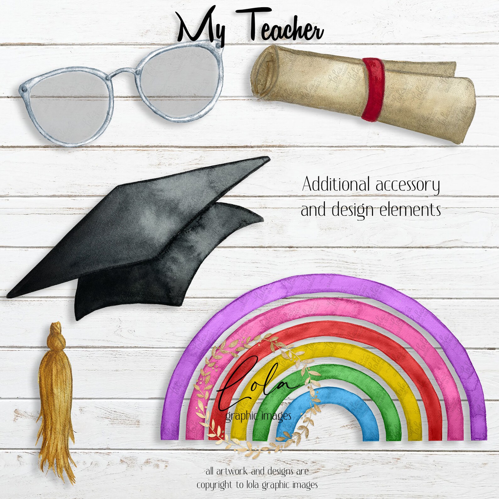 Cute Watercolor Teacher Clipart Back to School Graphics | Etsy