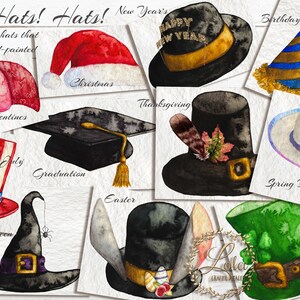 Pretty Watercolor Hats Clipart Hat Graphics Sailor Safari Hat Easter ...