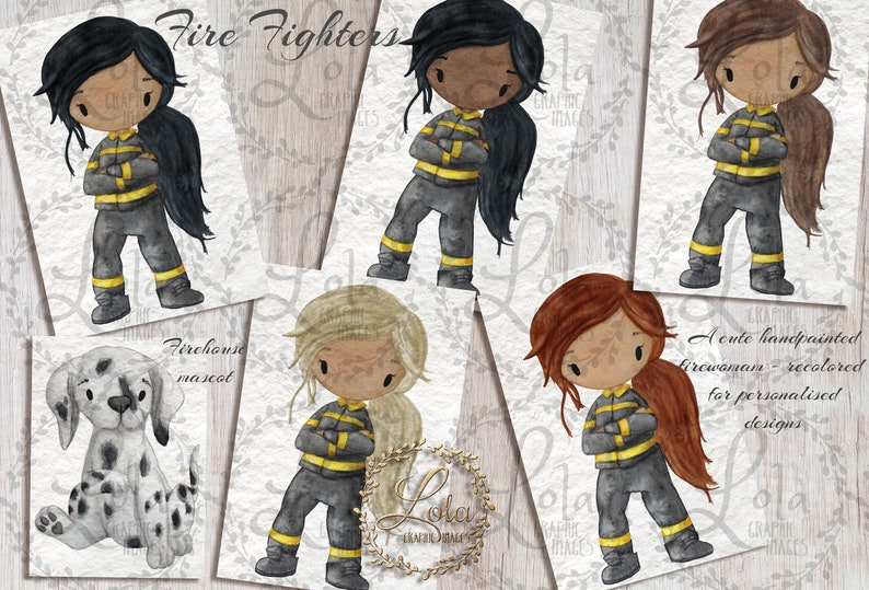 Watercolor Fire Fighter Clipart Cute Hero Printable Fireman | Etsy