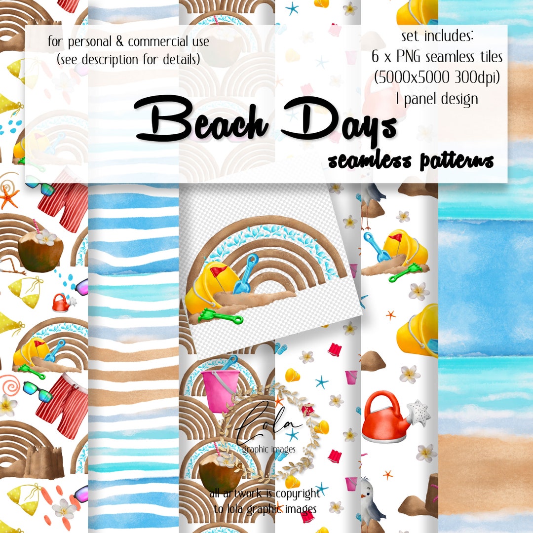 Beach Seamless Patterns Cute Summer Graphic Sand Castle Repeat Pattern ...