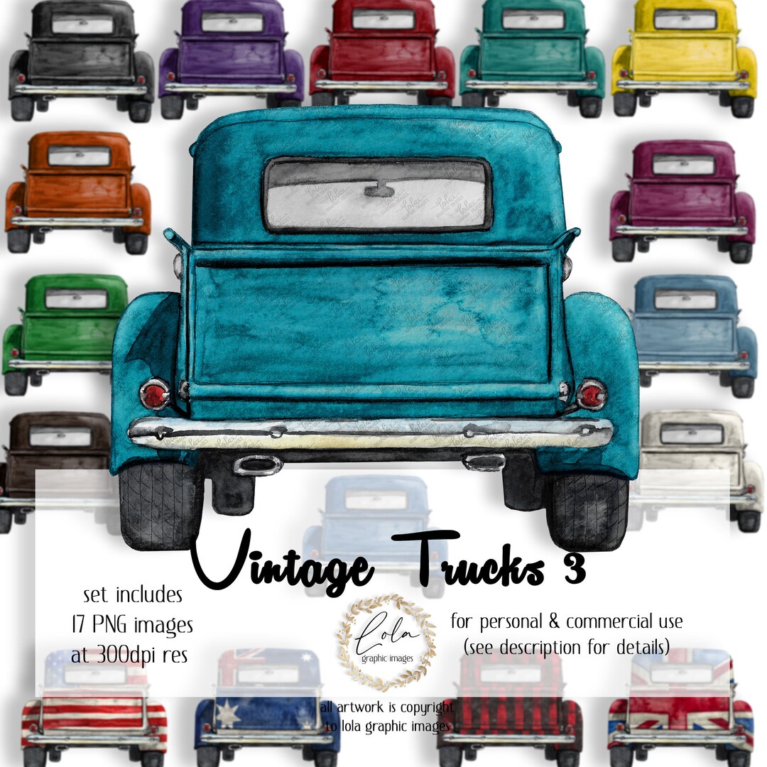 Watercolour Vintage Truck Clipart Farm Transportation Utility Vehicle ...
