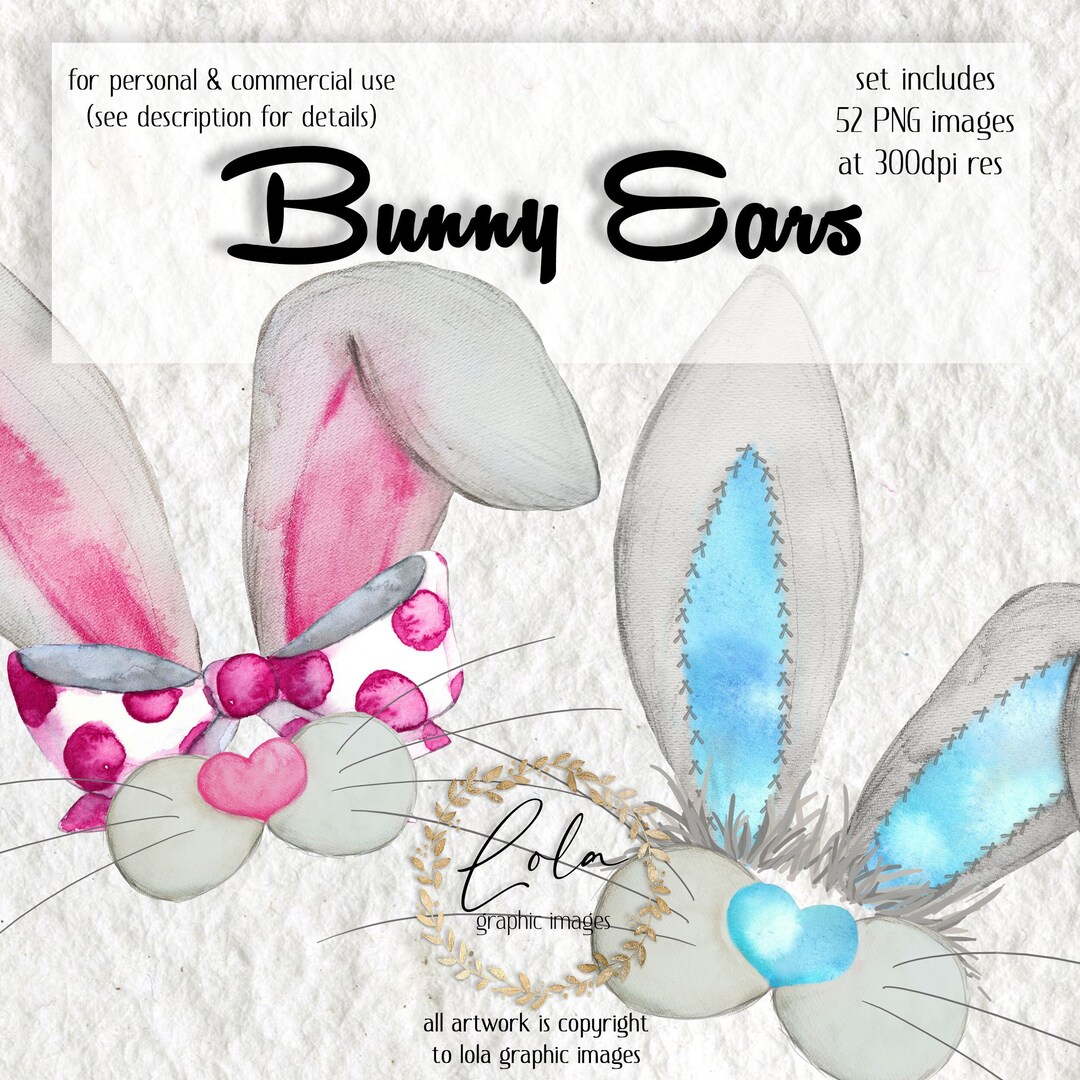 Watercolor Bunny Ears Clipart Rabbit Easter Graphics Bunnies Spring ...
