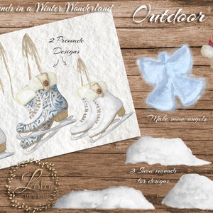 Watercolor Winter Wonderland Clipart Christmas Ice Skates Snow Vintage ...