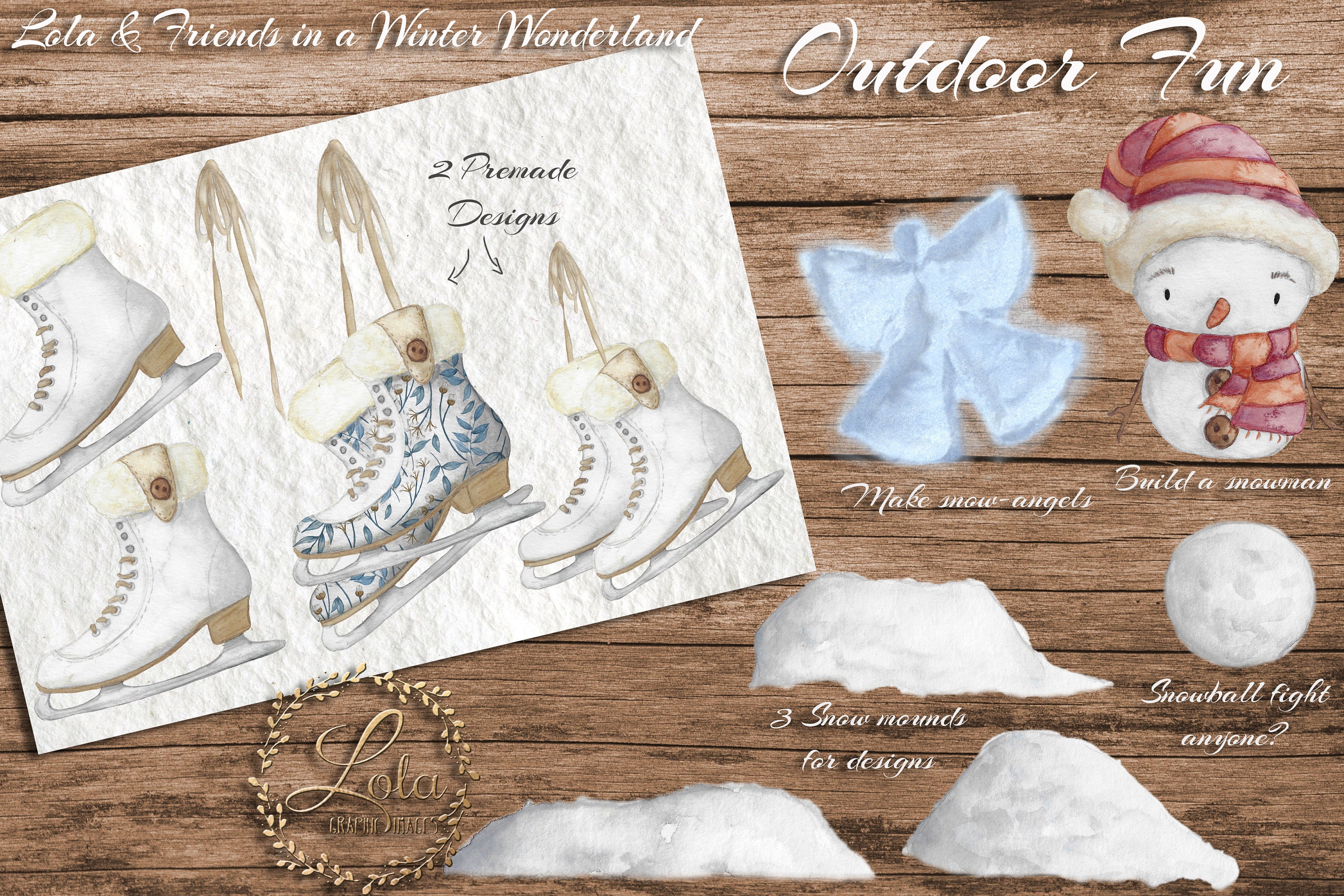 Watercolor Winter Wonderland Clipart Christmas Ice Skates Snow | Etsy