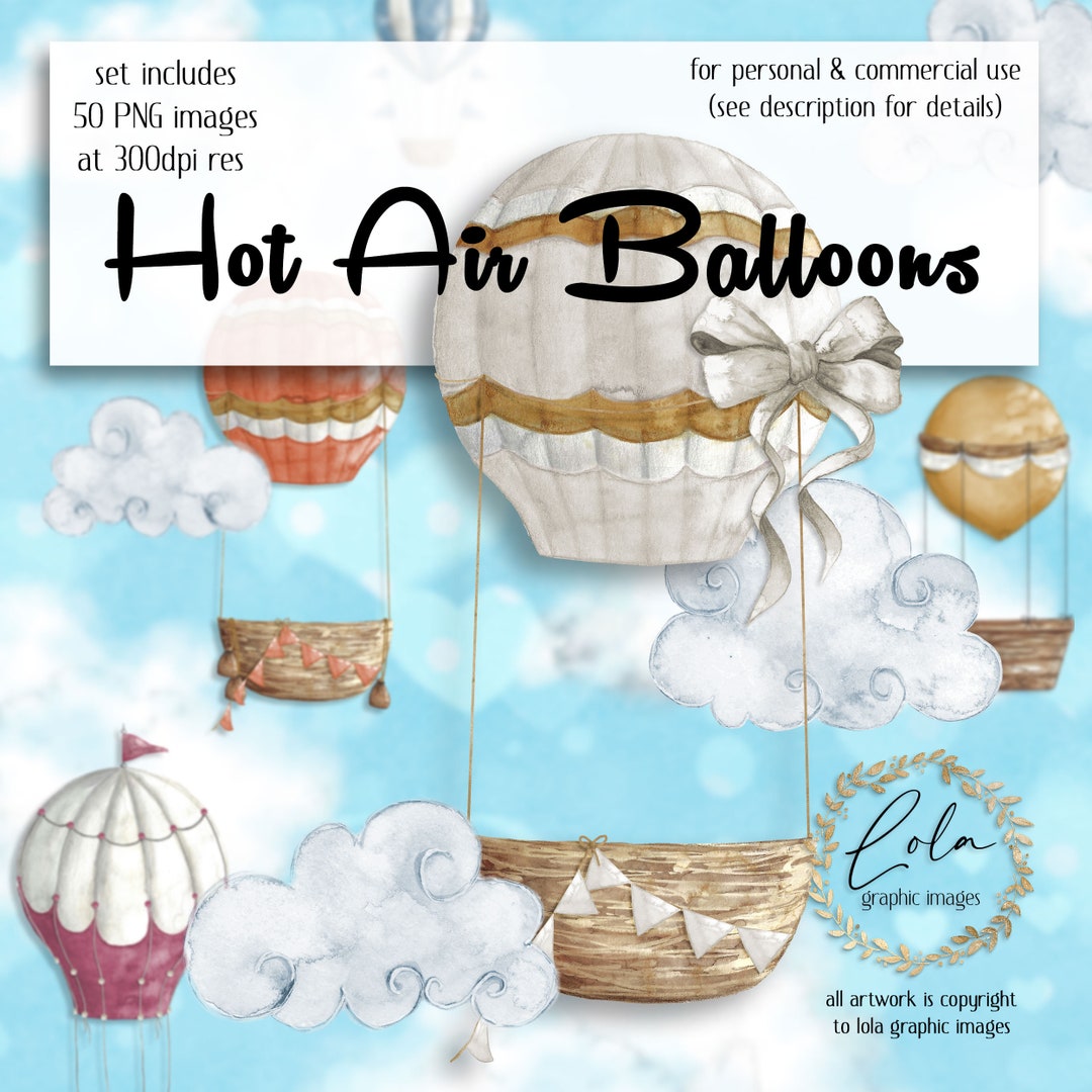 Watercolor Hot Air Balloon Clipart Transport Flower Wanderlust ...